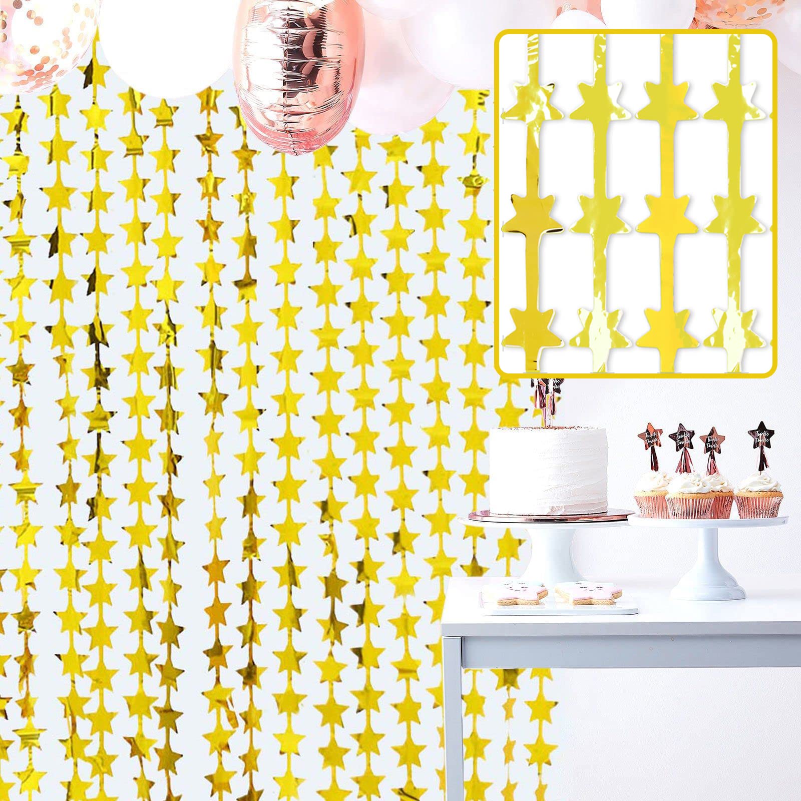 Gold Star Tinsel Foil Fringe Shiny String Curtains Wedding Backdrop for ...