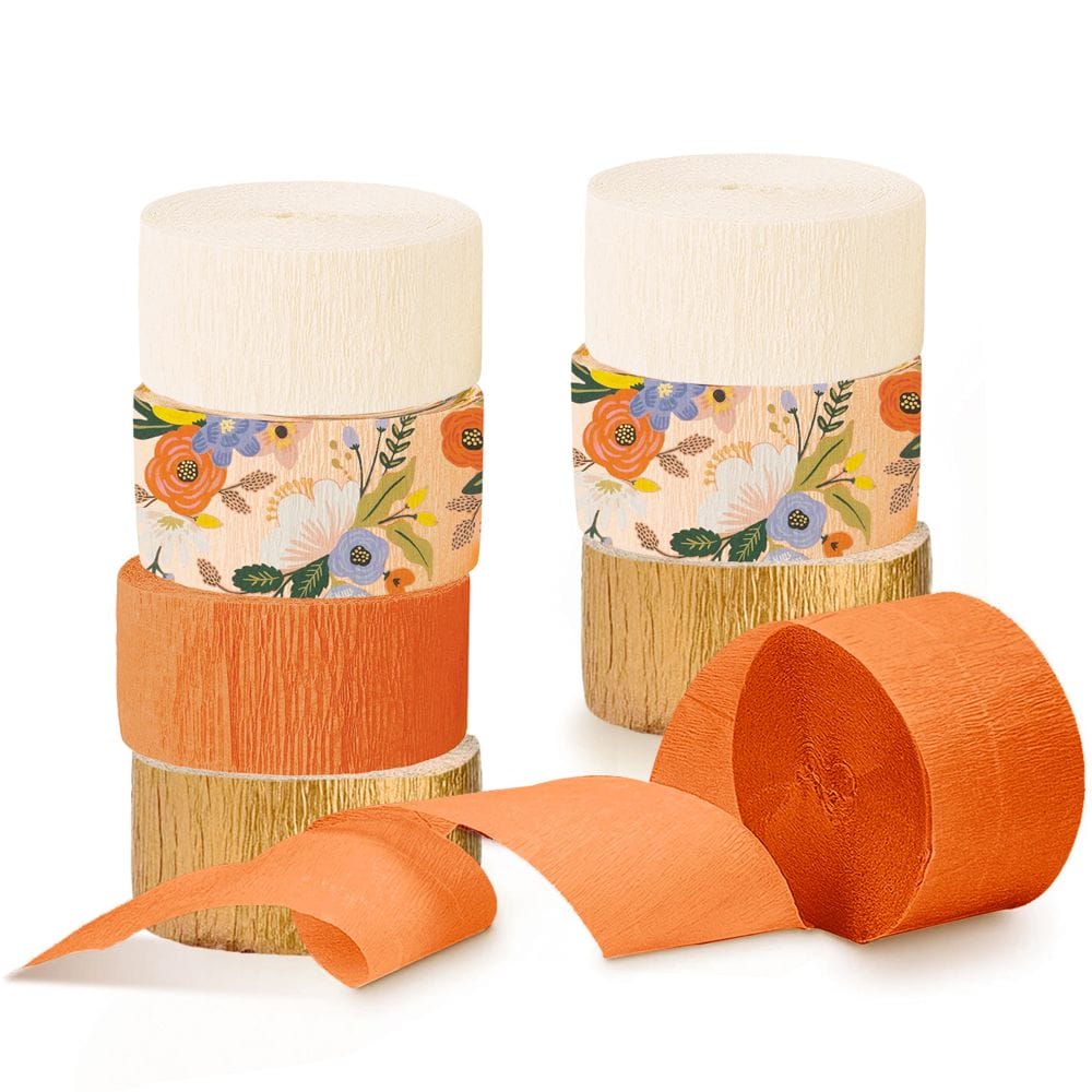 Retro Orange Flower Pattern Crepe Paper Streamers for a Boho Floral ...