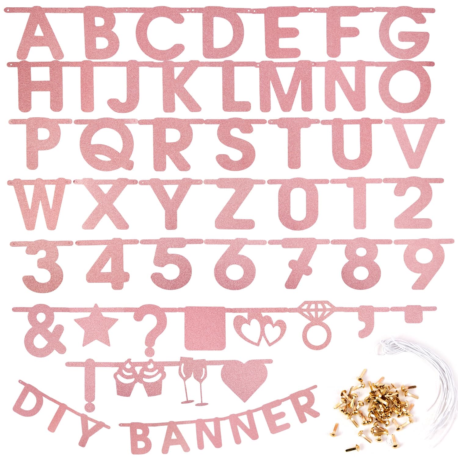 Rose Gold Glittery DIY Party Banner Customizable Letters Symbols Banner