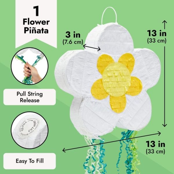 Pull String Daisy Pinata for Spring Flower Birthday Party Decorations ...
