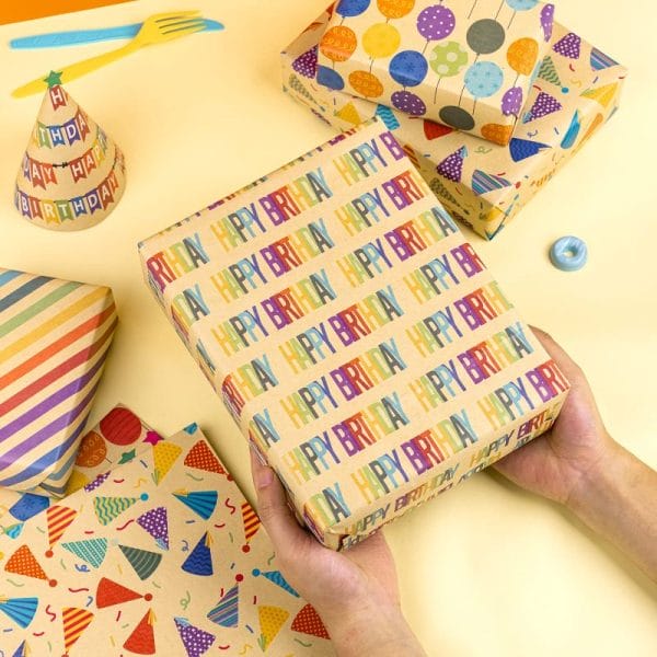 Kraft Wrapping Paper Sheets Birthday Greeting Design 12 Folded Sheets ...