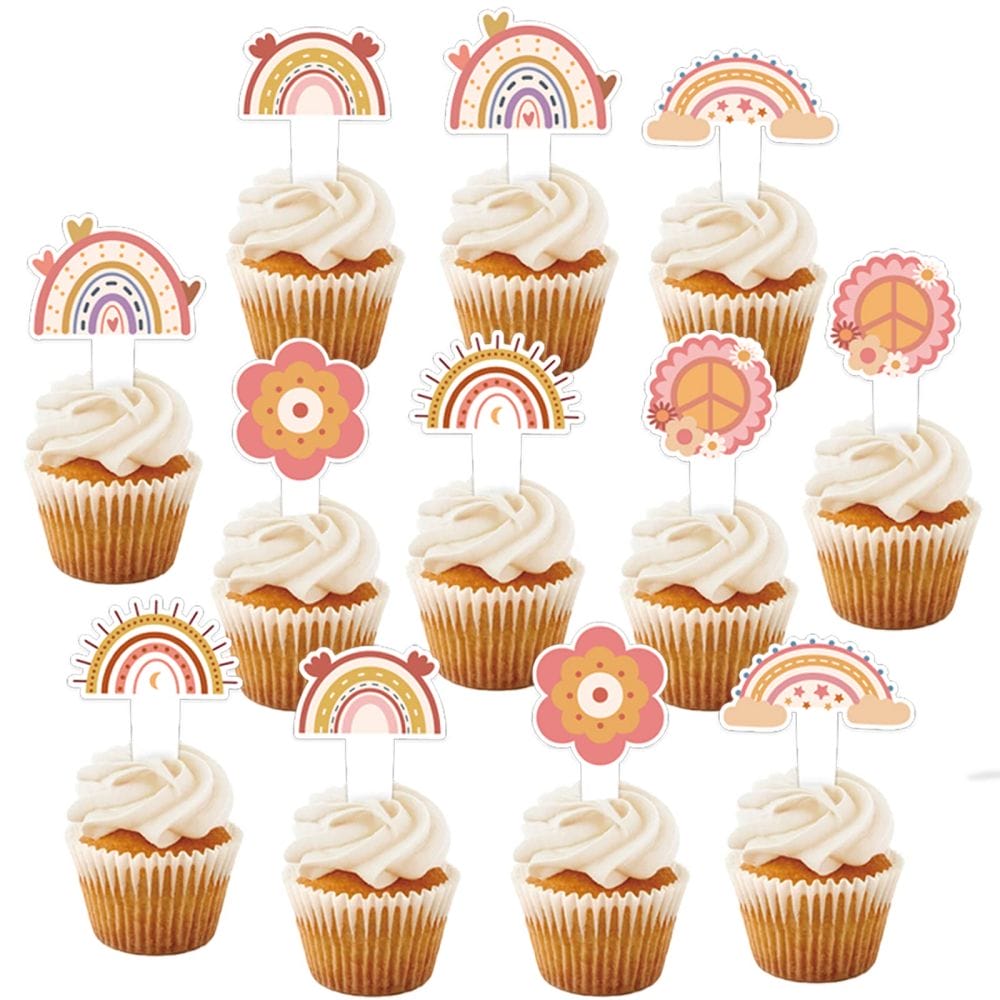 48Pcs Hippie Party Cupcake Toppers for Two Groovy Birthday Party ...
