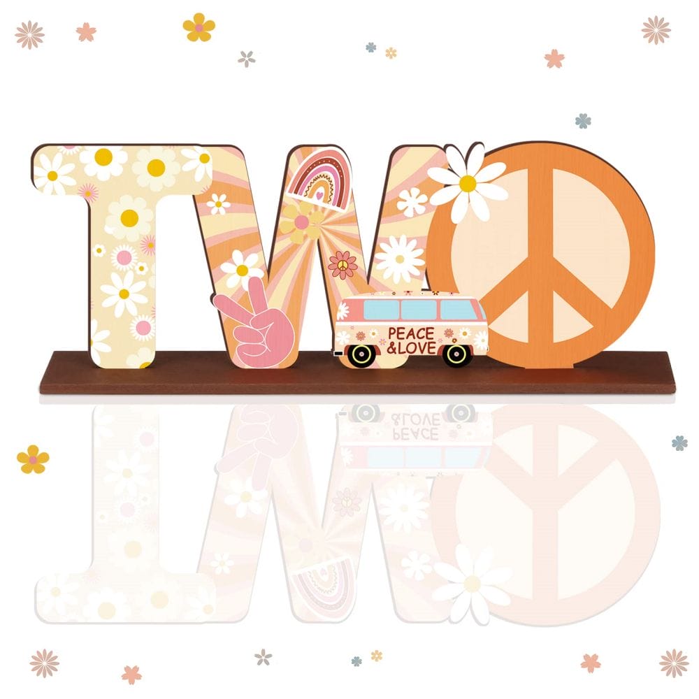 Bohemian Rainbow Two Groovy Letter Sign Wooden Centerpiece Party Table ...