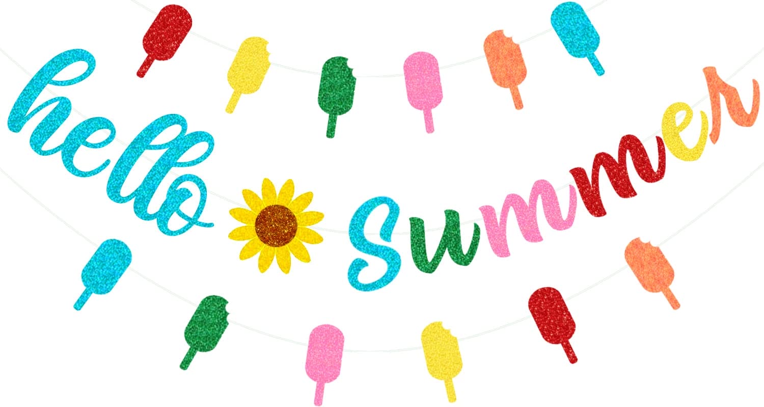 Colorful Glitter Summer Sunflower Banner Hello Summer Ice Cream ...