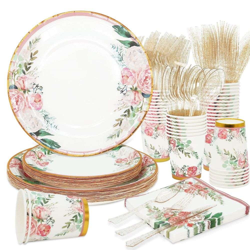Floral Party Supplies Bridal Shower Party Paper Tableware Sets - SUNBEAUTY