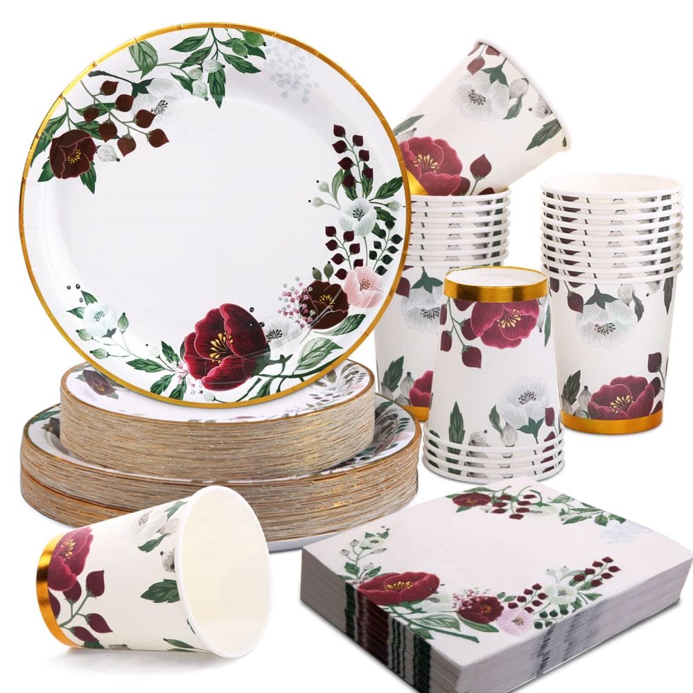 Floral Party Supplies and Decorations Disposable Floral Paper Tableware ...