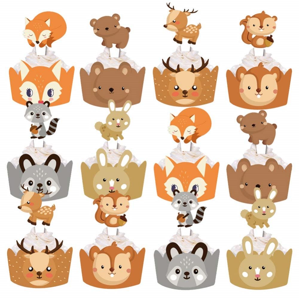 24 Pieces Forest Animals Cupcake Toppers Cupcake Wrapper Set Wholesale ...