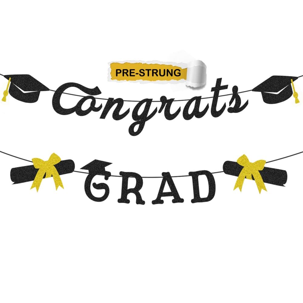 Graduation Party Decorations Black Congrats Grad Banner for Graduation ...