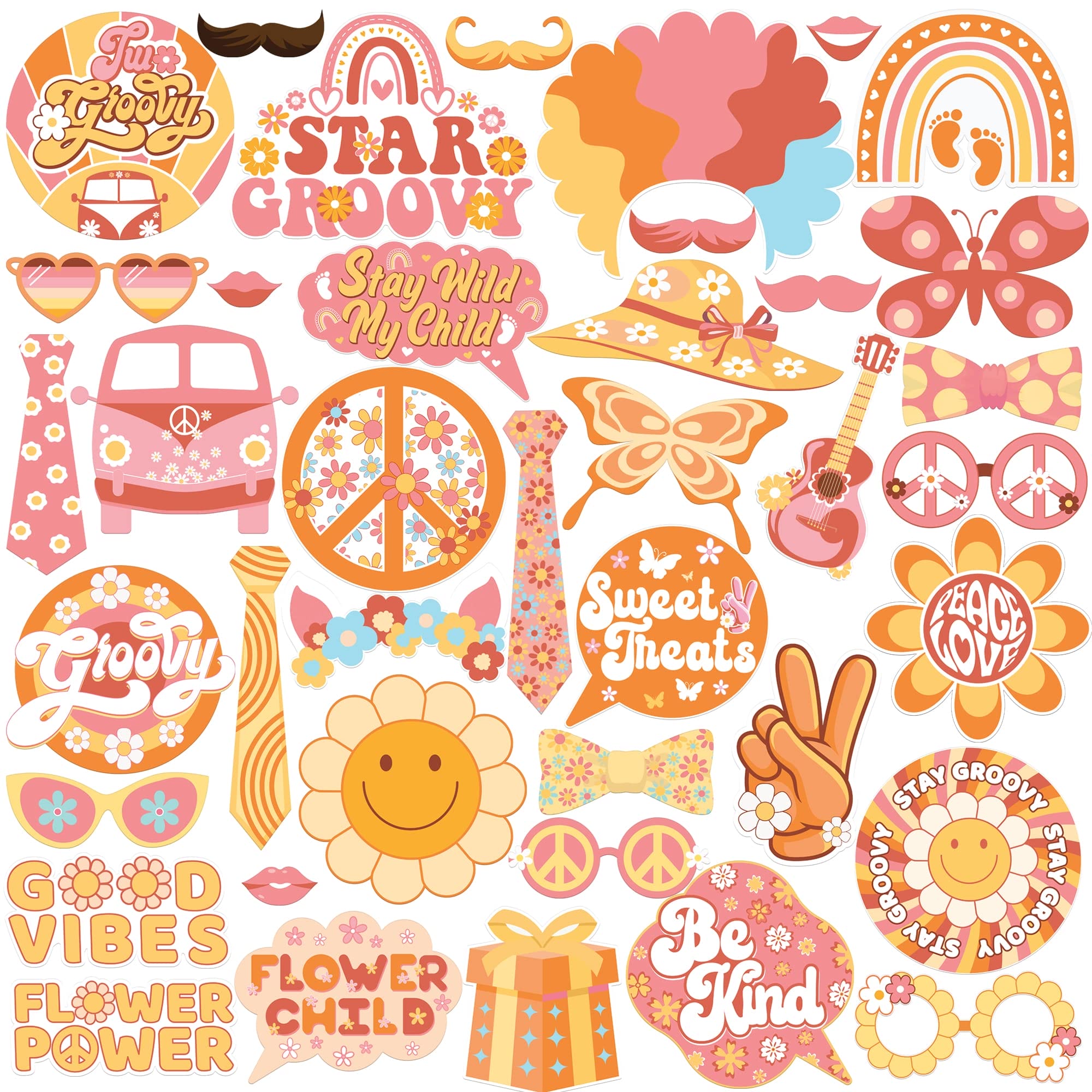 Two Groovy Photo Booth Props Pack of 40 Groovy Photo Props for Birthday ...