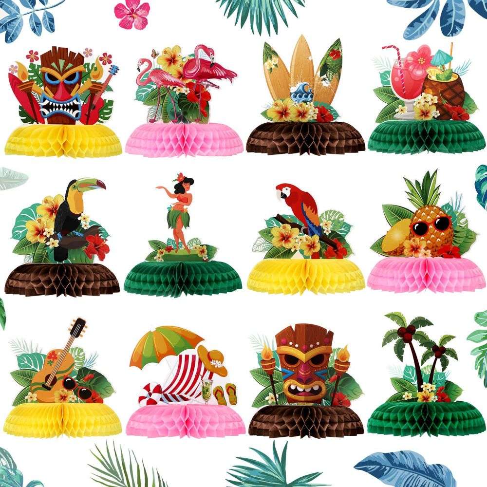 12 Pieces Hawaiian Luau Honeycomb Centerpieces Hawaii Paper Centerpiece ...