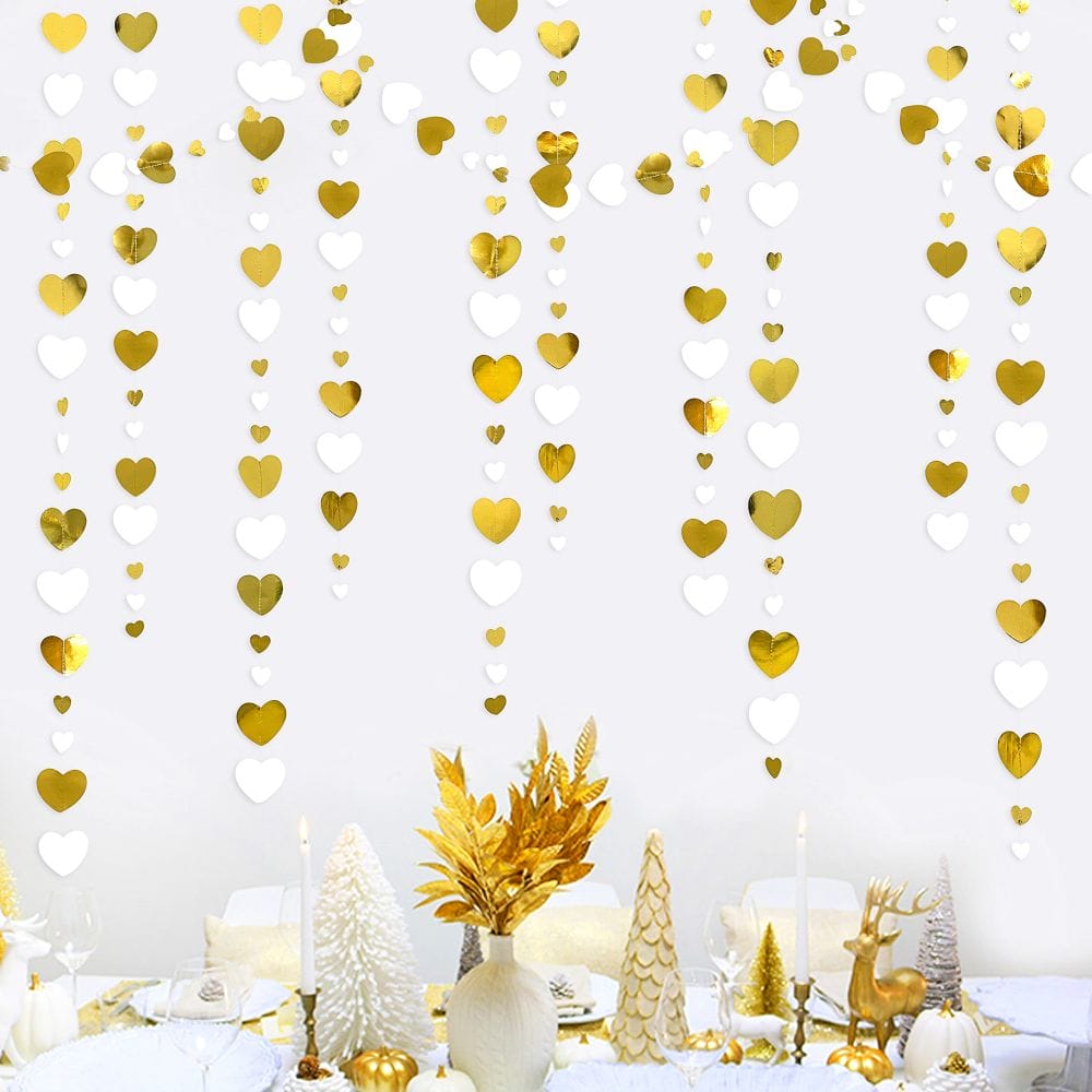 White and Gold Heart Garland Love Streamer Banner for Anniversary Party ...