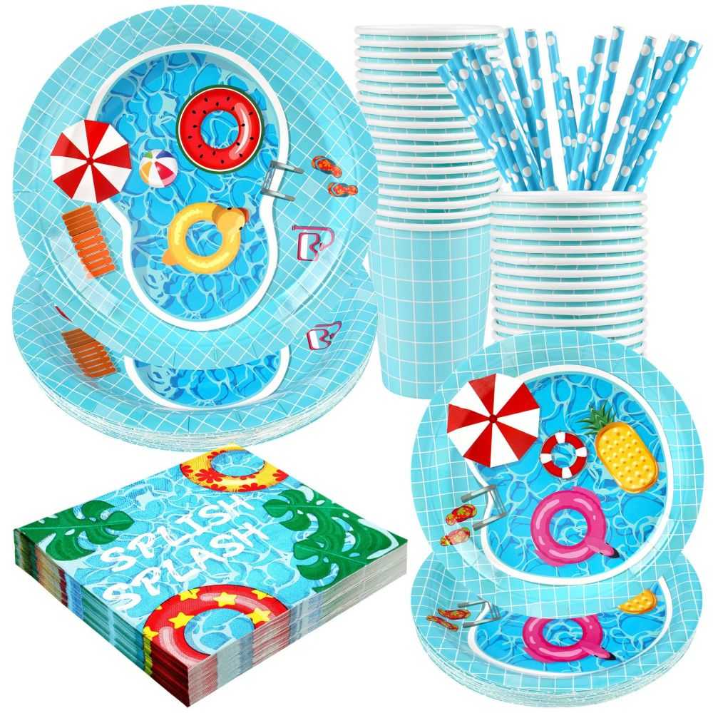 Pool Party Supplies Decorations Disposable Summer Kids Birthday Paper ...