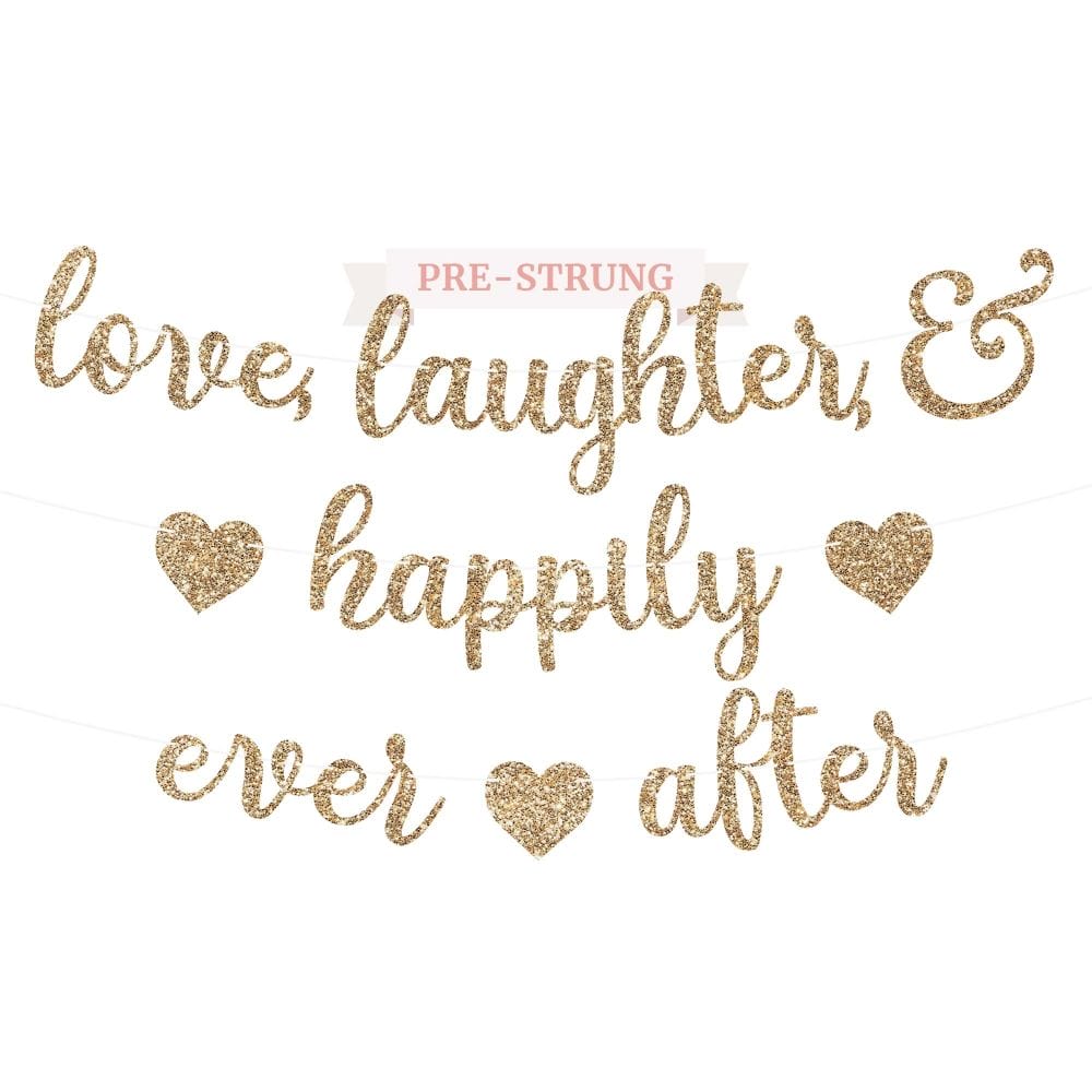 Gold Glitter Wedding Party Banner Pre-Strung Love Laughter & Happily ...