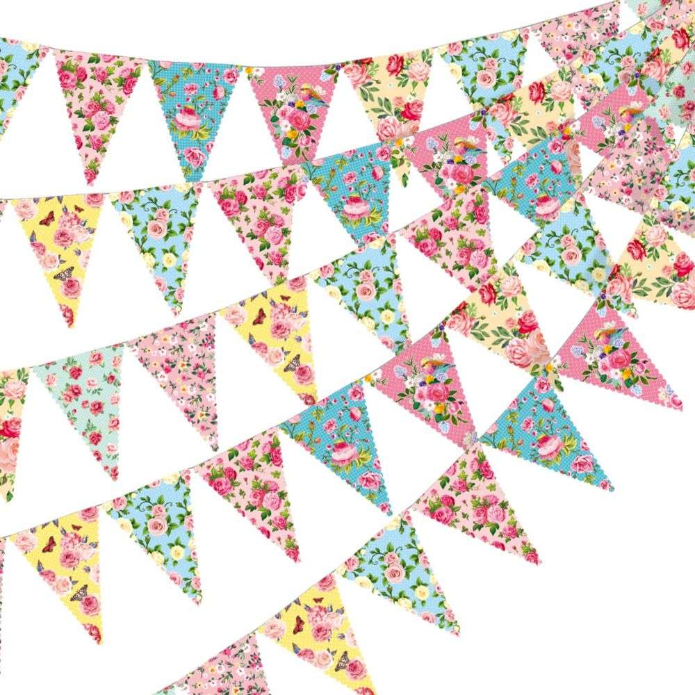 Tea Floral Party Paper Bunting Decor Outdoor Bunting Banner Floral ...