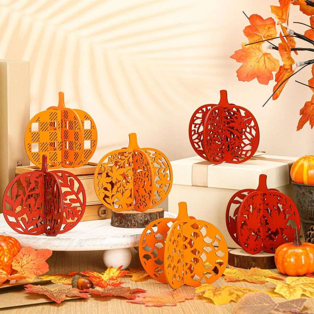 12 Pieces Fall Tiered Tray Decor Fall Wooden Pumpkin Decoration 3D ...