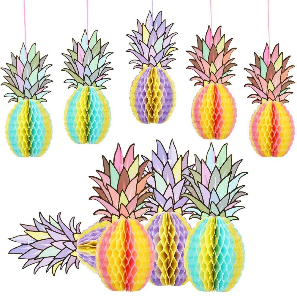 6PCS Pineapple Honeycomb Centerpieces 14inch Tissue Paper Pineapple ...