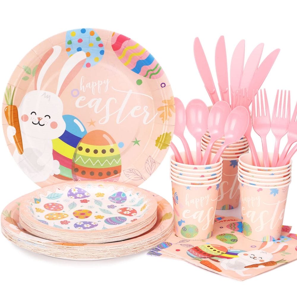 Easter Party Tableware Set Including Paper Plates Cups Napkins Forks ...