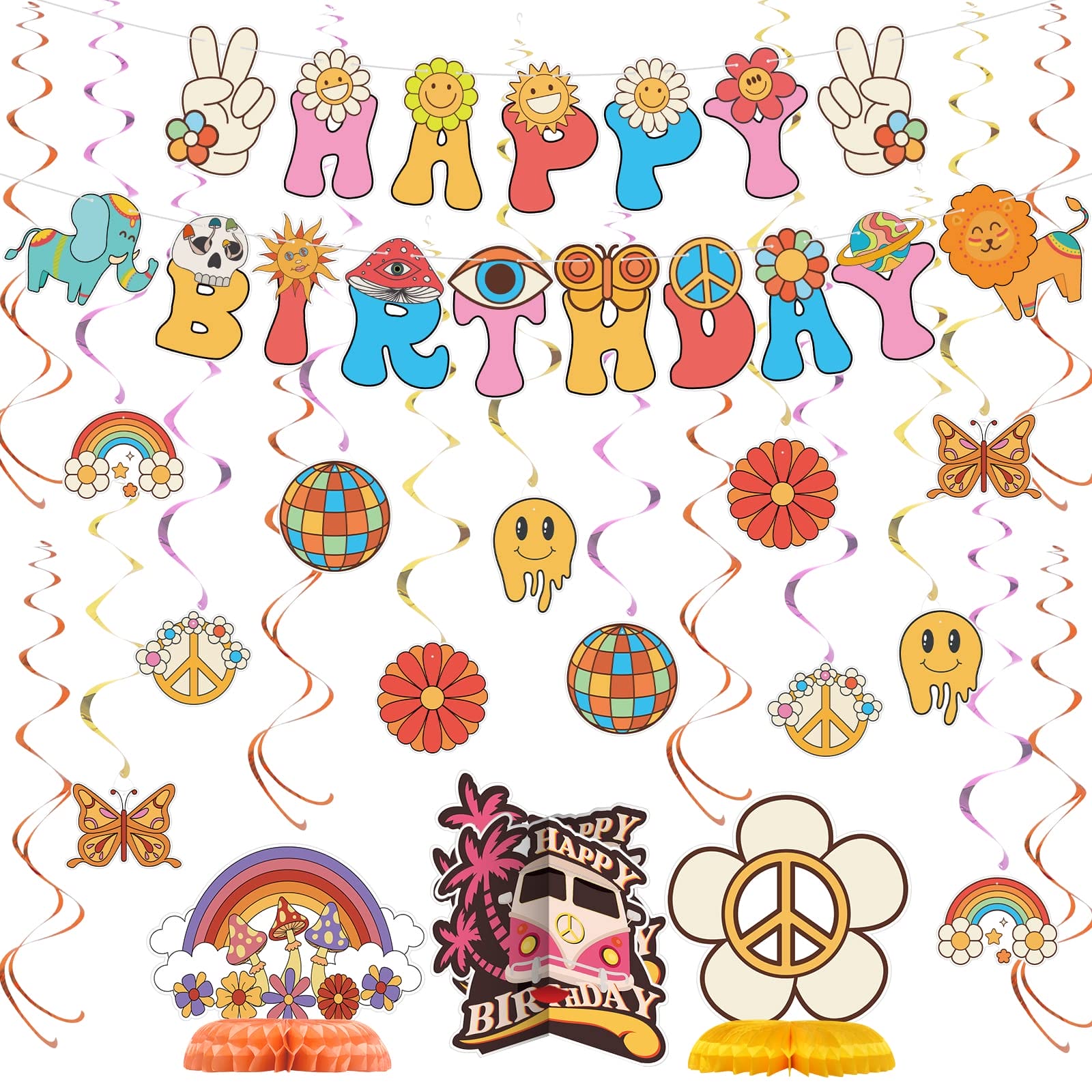 Groovy Hippie Boho Birthday Party Decoration Set Includes Banner ...