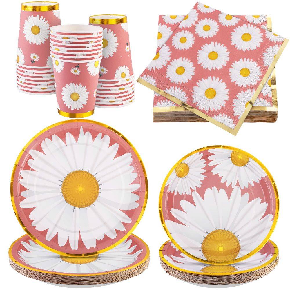 Daisy Flower Party Supplies Tableware Set Summer Spring Disposable ...