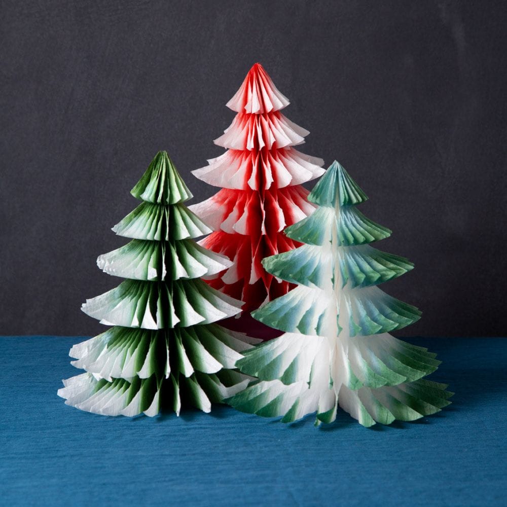 3PCS Red and Green Ombre Paper Honeycomb Christmas Tree Decorations ...